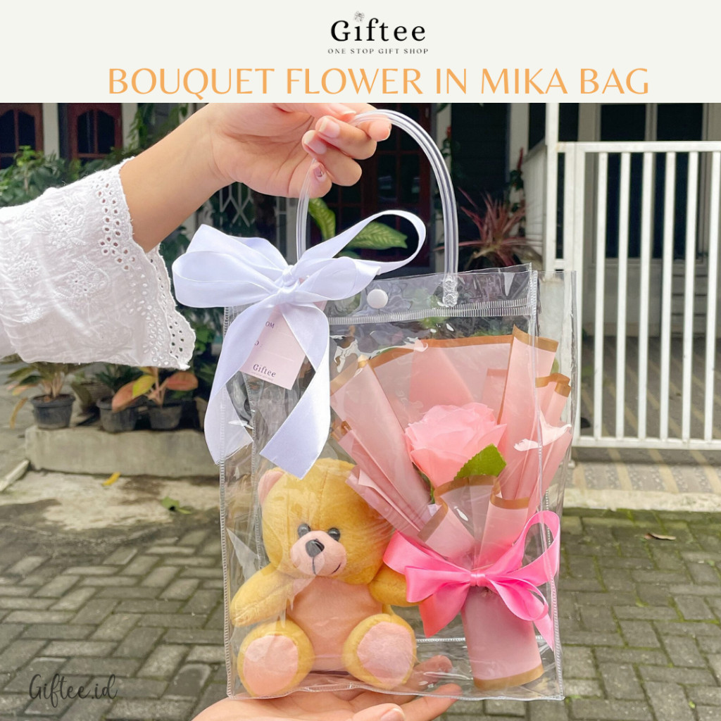 Jual BUKET BUNGA DAN BONEKA DALAM TAS MIKA TRANSPARAN KADO VALENTINE ...