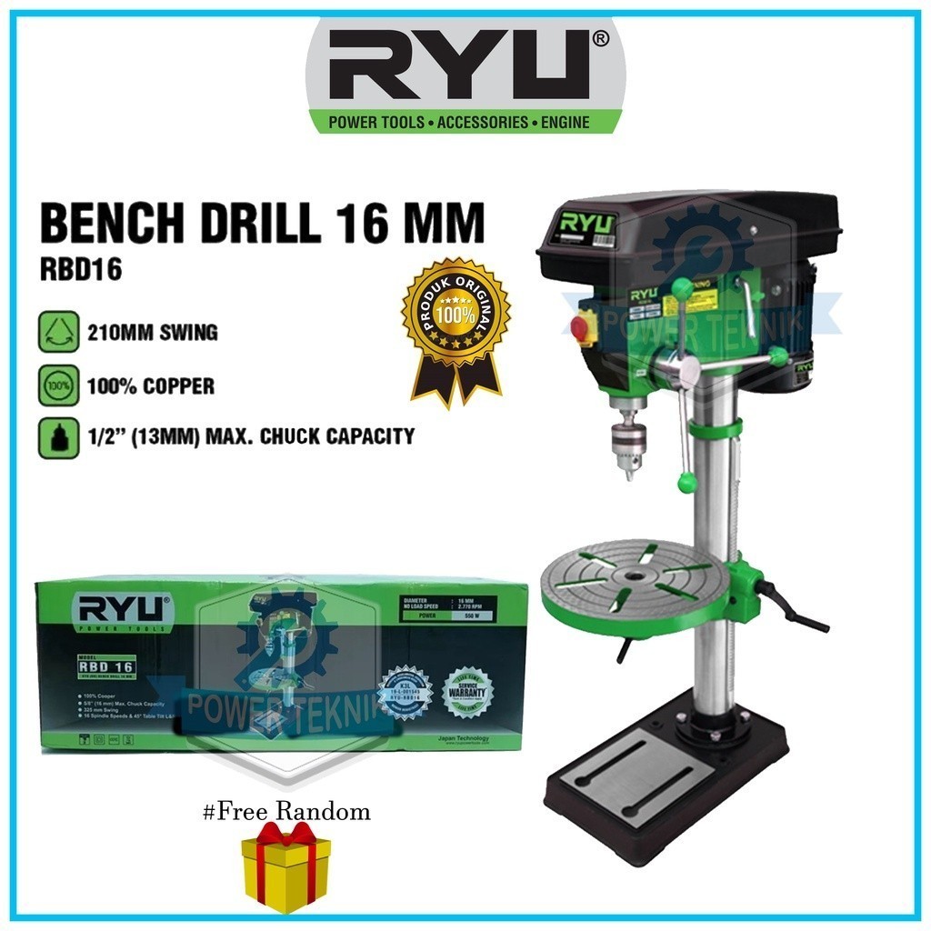 Jual Mesin Bor Duduk 16mm RYU RBD16 Bench Drill Press / Bor Duduk 16 mm ...