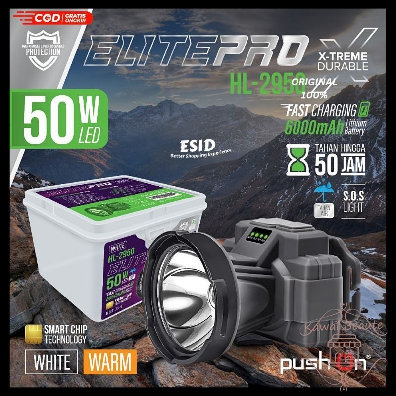 Jual Push On Elite Pro Senter Kepala 35w / 50w SNI Tahan Air Cahaya ...