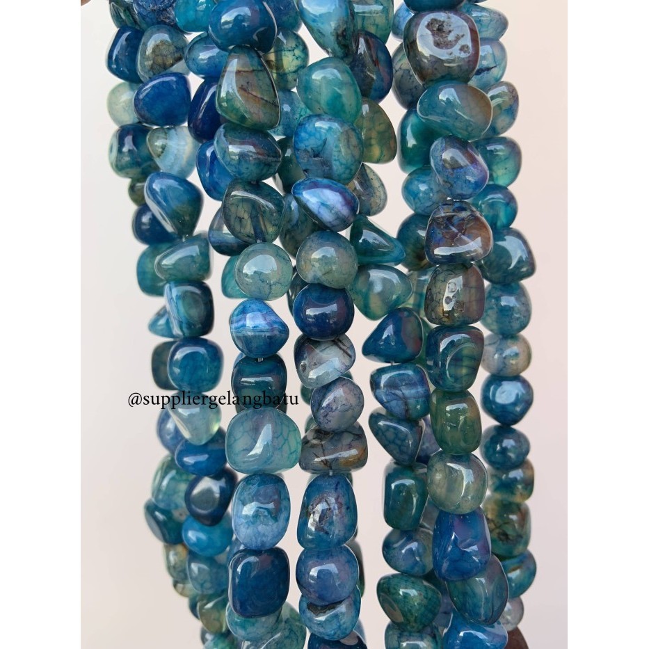 Jual manik Batu alam BLUE ONYX biru serat Beads 12 x 10mm bahan kerikil ...