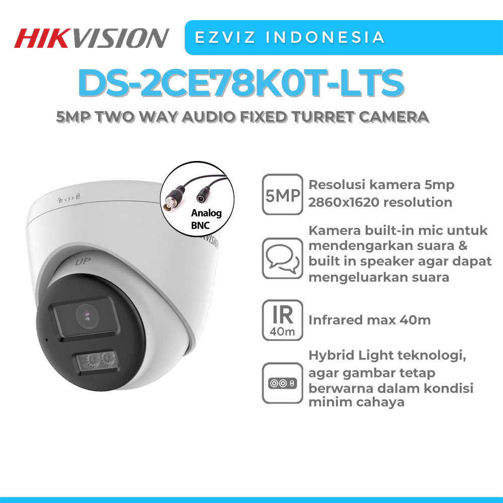 Jual HIKVISION DS-2CE78K0T-LTS 5MP TWO WAY AUDIO FIXED TURRET CAMERA | Shopee Indonesia