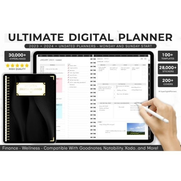 Jual All in One Digital Planner " Black " 2023 2024 Undated GoodNotes ...