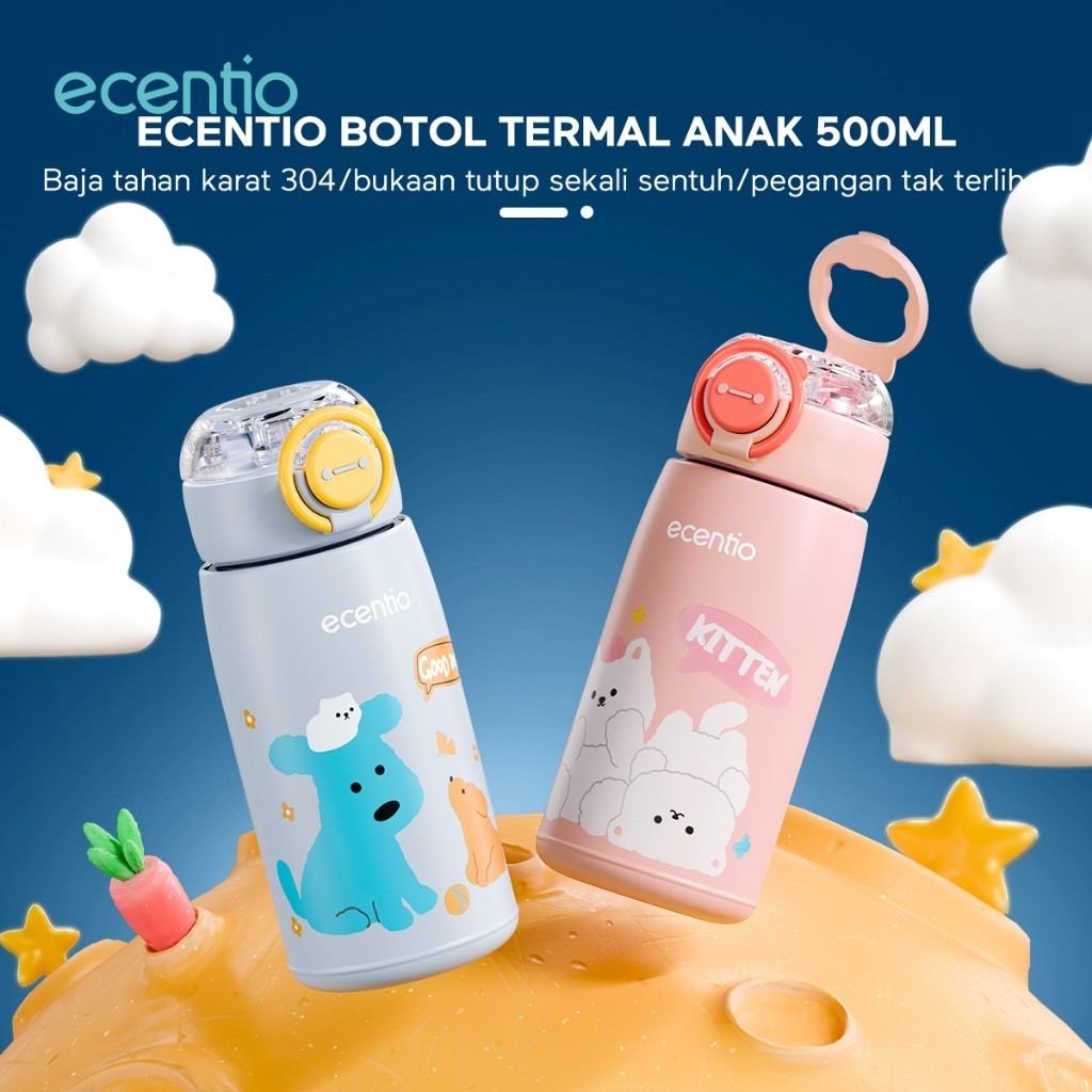 Jual ECENTIO Pink Thermos Air Panas Mini Sedotan 470ml Tumbler Anak ...