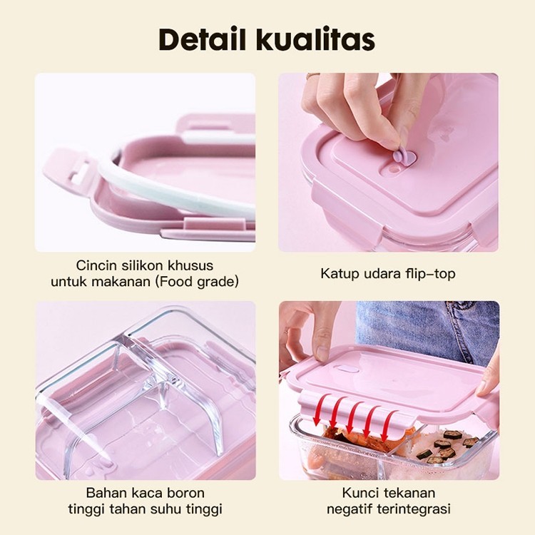 Jual Eatkit Kotak Bekal Kaca 1000ml Lunch Box Microwaveable Tempat Makan 3 Sekat Food Storage ...