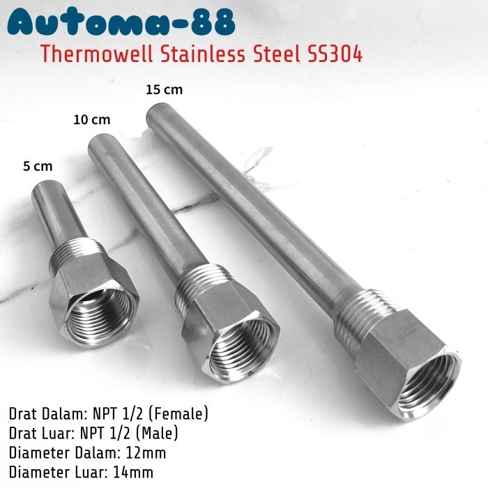 Jual Thermowell 1/2 Inch NPT Stainless Steel Pelindung Temperature Sensor - 5cm (50mm) -OL76 ...