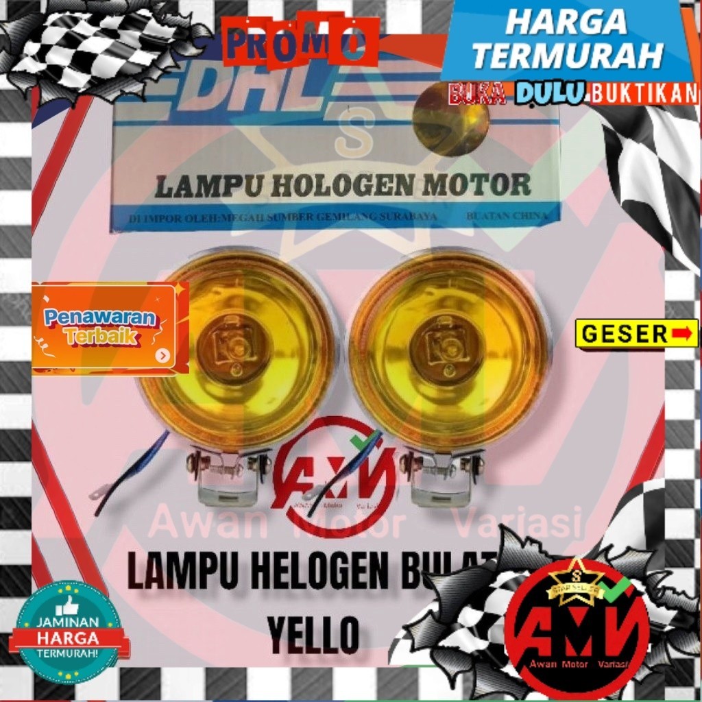 Jual Foglamp lampu hellogen bulat kaca kuning | Shopee Indonesia