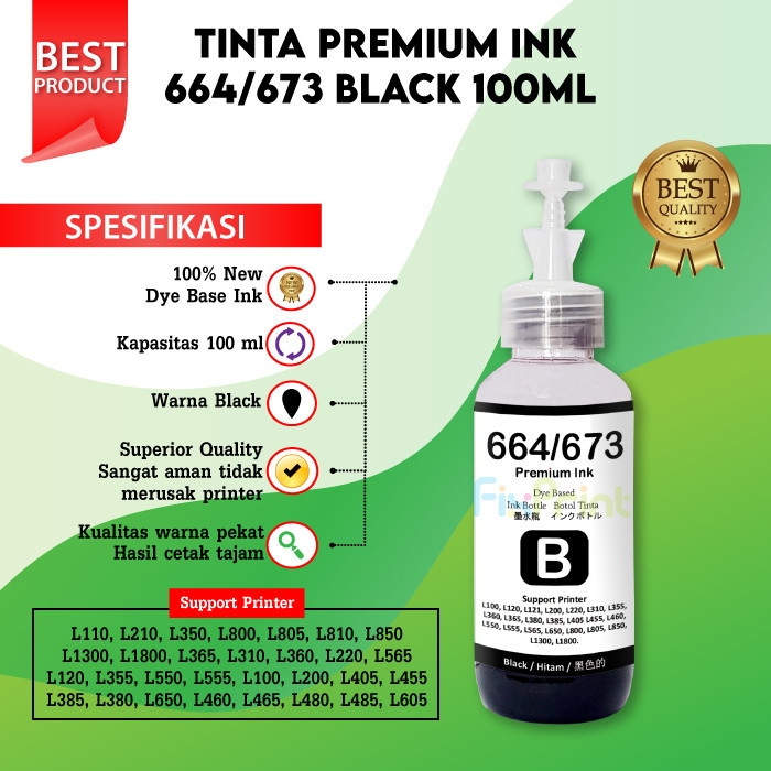 Jual Tinta Premium Ink Epsn 673 Refill 100ml Printer L805 L800 L850 ...
