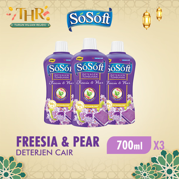Jual So Soft Deterjen Cair Freesia & Pear Botol 700 ml x3 | Shopee ...