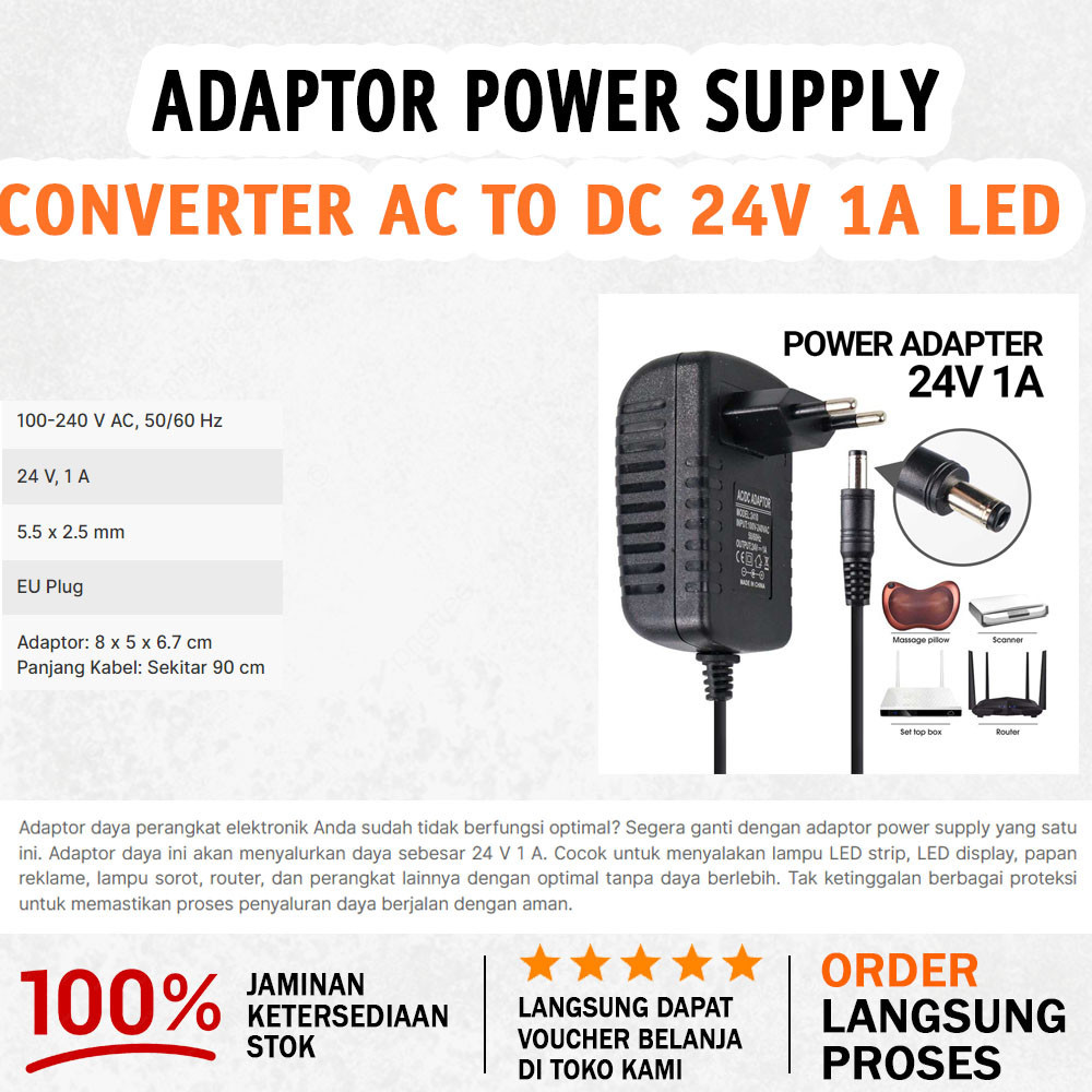 Jual Power Adaptor LED Strip 24V 1A - Black | Shopee Indonesia