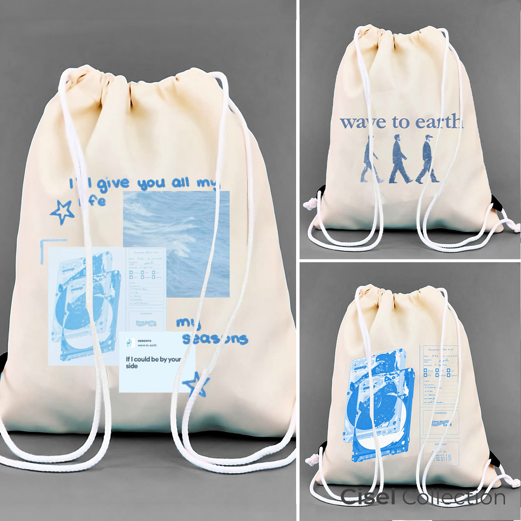 Jual CISEL Tas Serut String Bag Kanvas Tebal Wave to Earth Band Rock ...