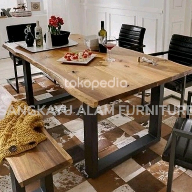 Jual GFJ meja makan kayu jati + bangku bench ukuran 150×70×75cm sisi ...