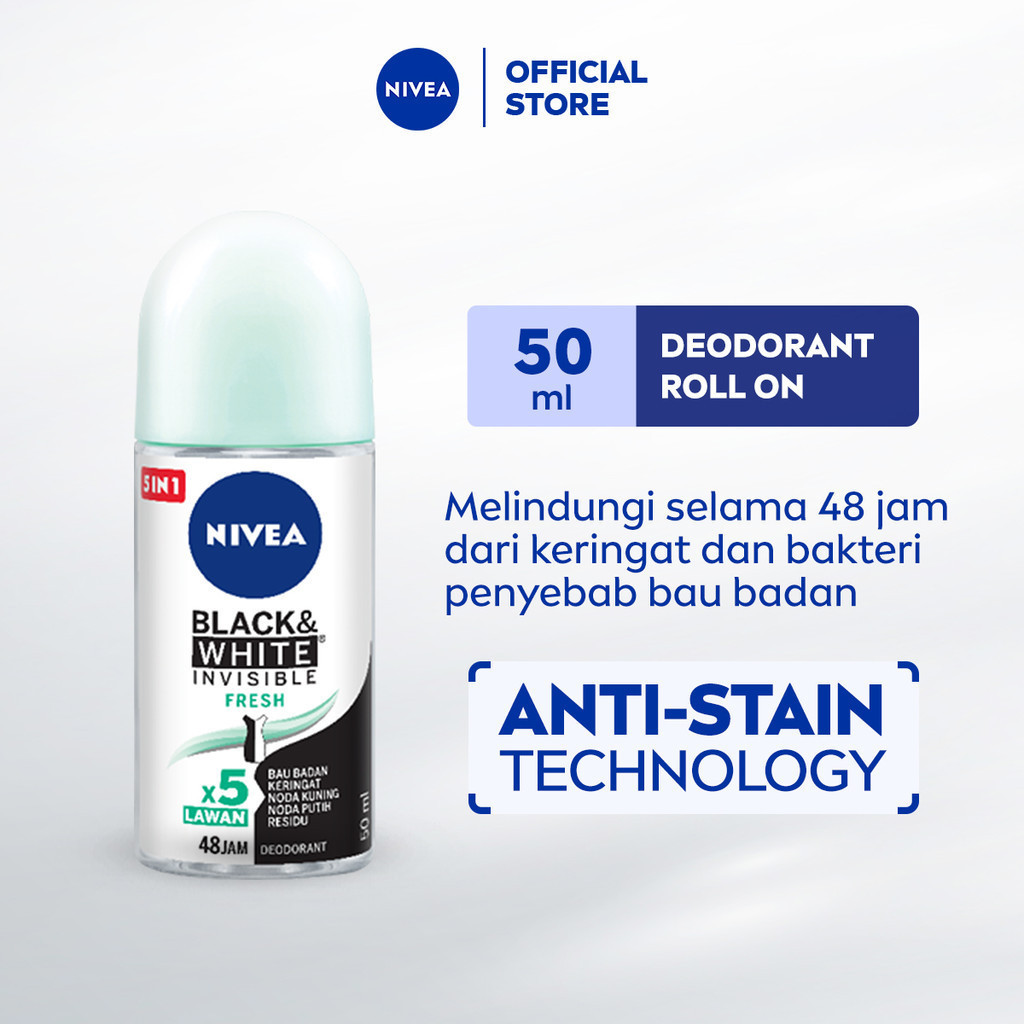 Jual NIVEA Deodorant Roll On Black & White Invisible Fresh 50ml - Cegah noda kuning, Segar ...