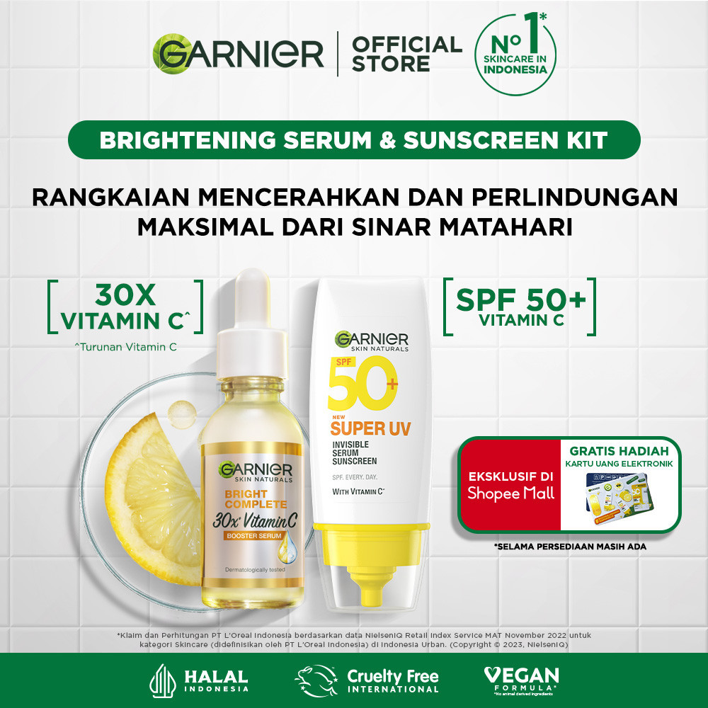 Jual Paket Garnier Bright Complete Vitamin C Serum & Sunscreen Kit - Bright Complete Serum 30 ml ...