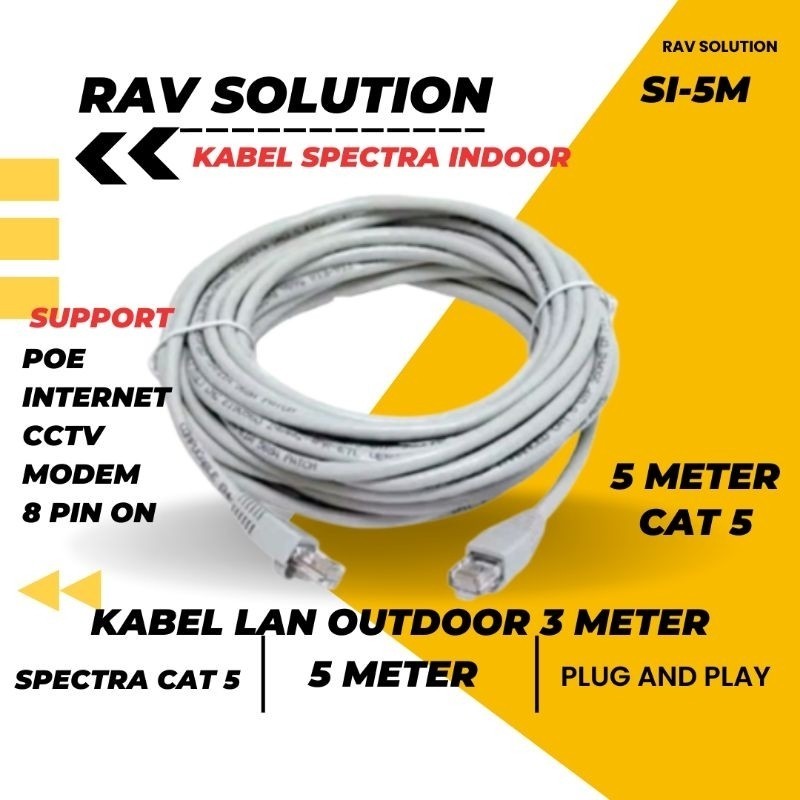 Jual KABEL LAN INTERNET 3M / 5 M / 10 M INDOOR CAT 5 SPECTRA SIAP PAKAI ...