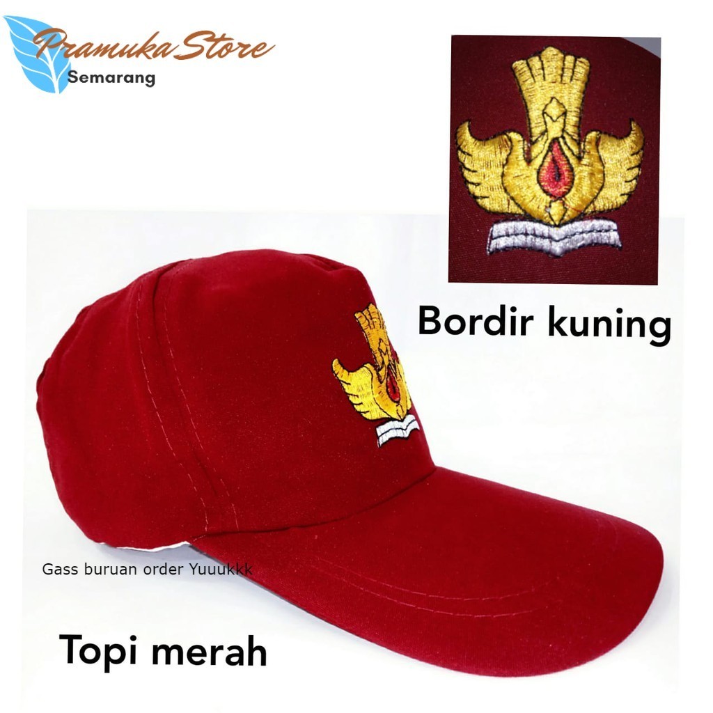 Jual Atribut Topi sekolah - Topi Sekolah BORDIR MERAH karet - topi sd ...