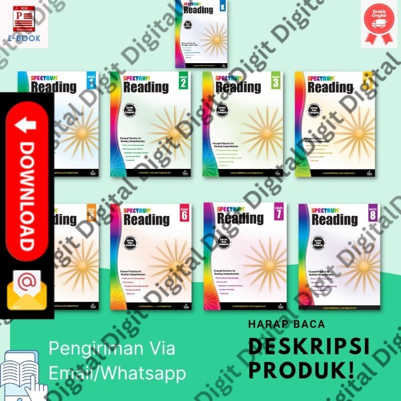 Jual Spectrum Reading Grade K 1 2 3 4 5 6 7 8 | Buku Latihan Membaca ...