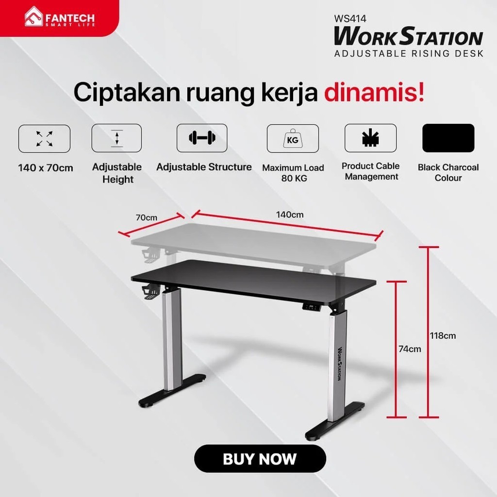 Jual Fantech Meja Elektrik Adjustable Standing Desk Electric Work ...