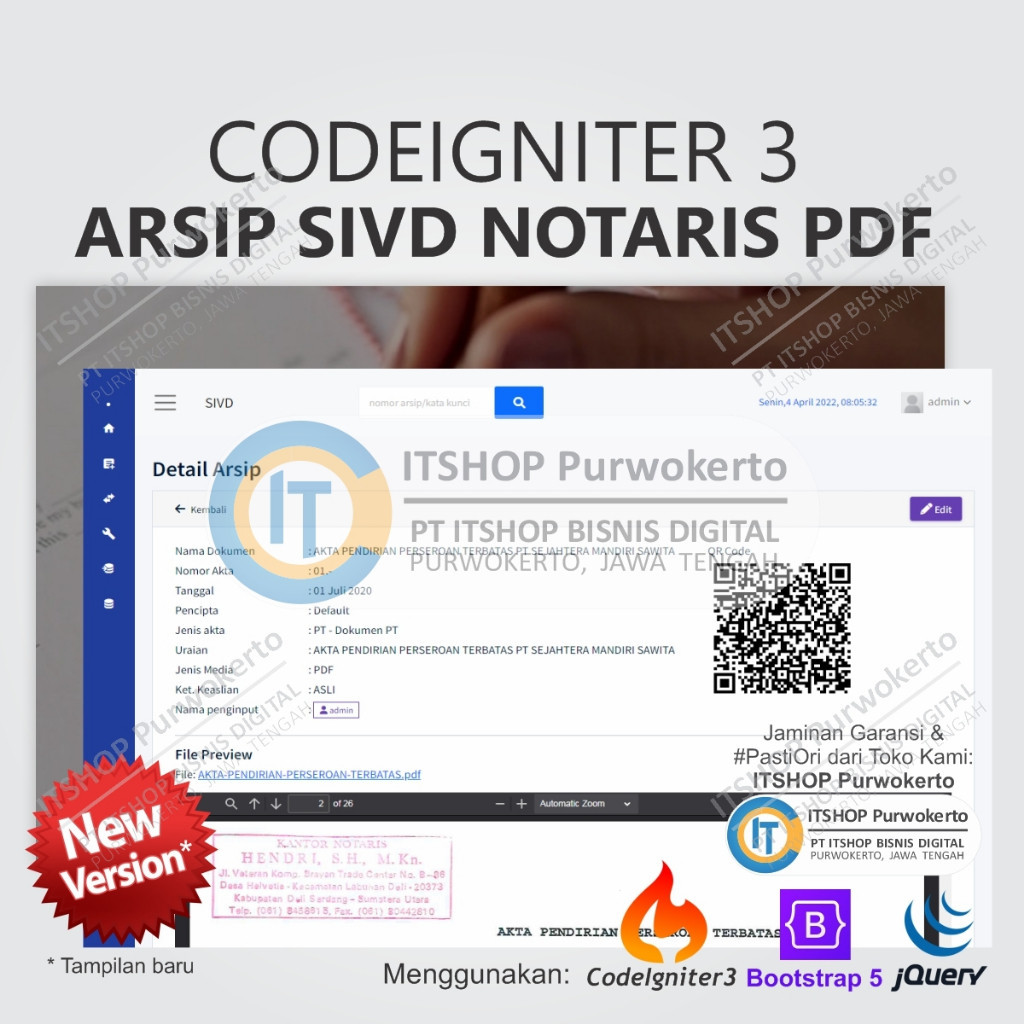 Jual Source Code Aplikasi Web SIVD NOTARIS PDF Viewer QR Code CodeIgniter | Shopee Indonesia