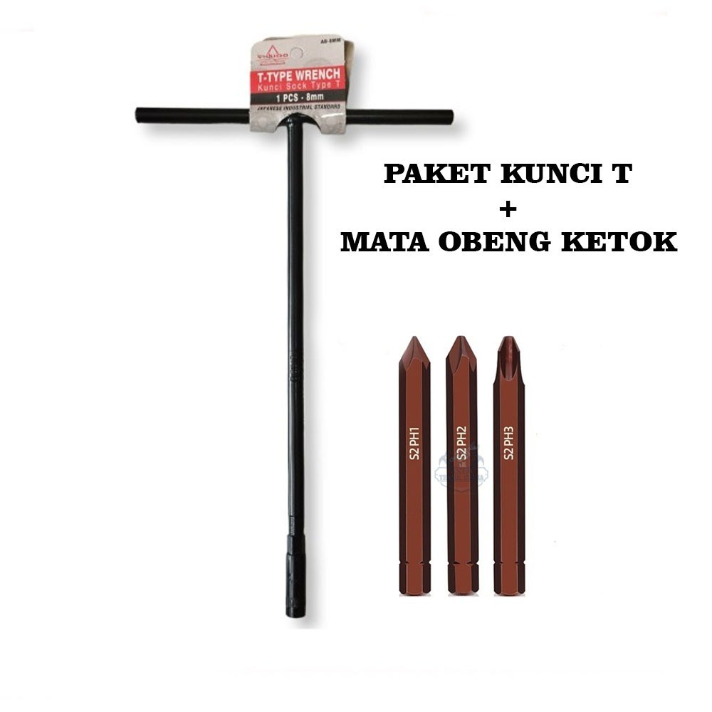 Jual Paket Kunci Sock T8mm Kunci T Panjang 8mm + Mata Obeng Ketok ...