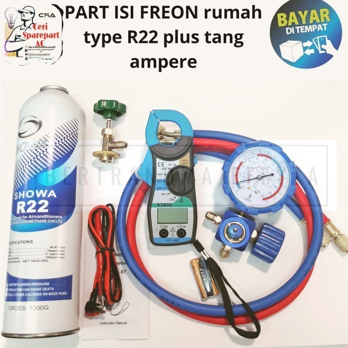 Jual paket isi Freon R22 Manifold single 220psi pendingin plus tang ampere | Shopee Indonesia