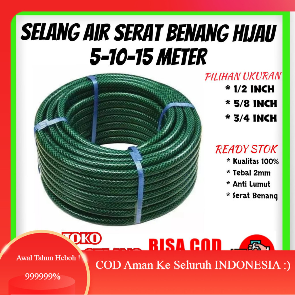 Jual SELANG AIR SERAT BENANG HIJAU DENGAN UKURAN 1/2 5/8 3/4 PANJANG 5 ...