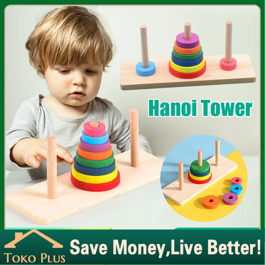 Jual Menara Hanoi Tower Stacking Bulat Mainan Edukasi Susun Kayu ...