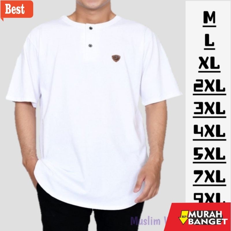 Jual Baju timur tengah pria- HENLEY kaos kurta polos big size jumbo oversize PUTIH M L XL xxl ...