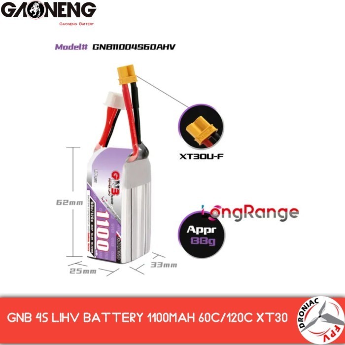 Jual Gaoneng GNB 4S 1100mah 60C / 120C LiHV Lipo HV Battery 15.2V XT30 ...