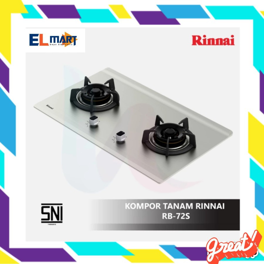 Jual promo spesial Rinnai Kompor Tanam Stainless 2 Tungku RB 72 S RB72S Gas Hob rinnai 72S ...