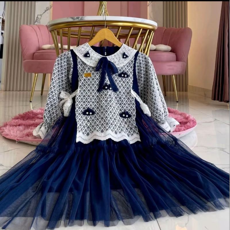 Jual T246EW Gamis anak perempuan Bahan Brokat mix tille jelita dress ...