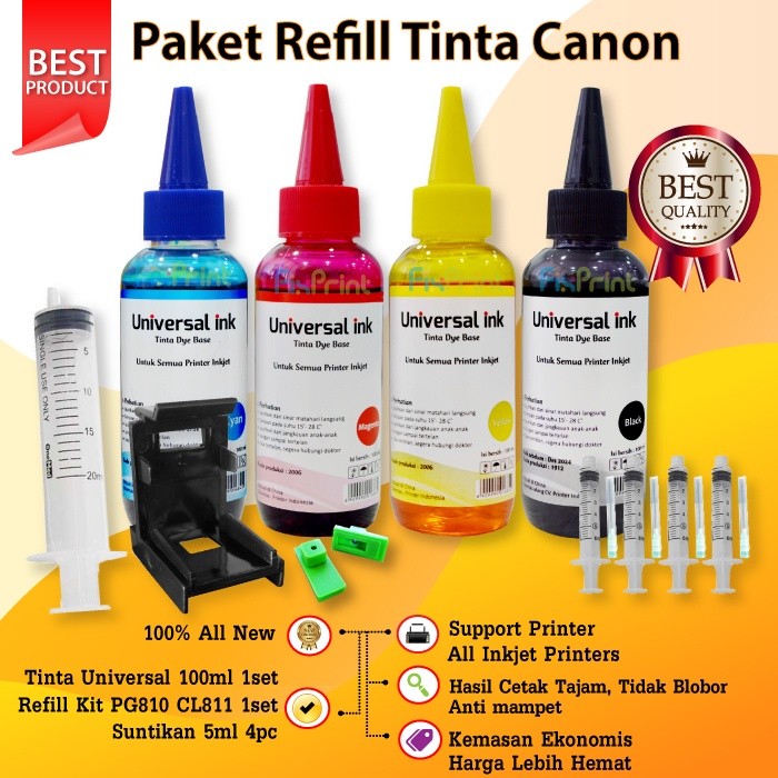 Jual Tinta 100ml CMYK Refill Kit Cartridge Canon 810 811 745s 746s 47 ...