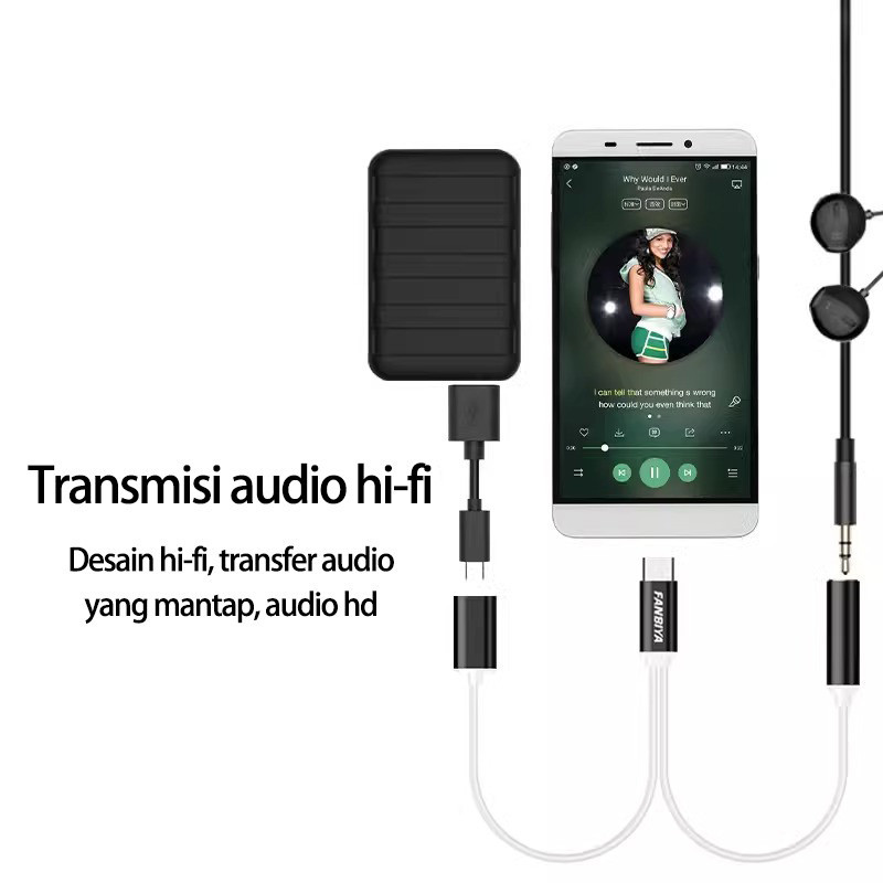 Jual Pasevin Otg Kabel Sambungan Spilitter Tipe c Ke Headset/Charger ...