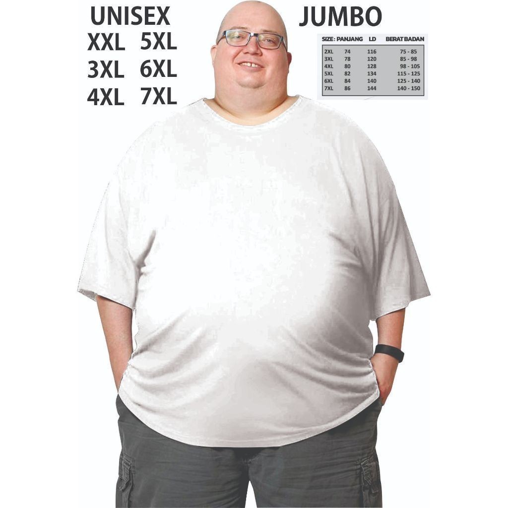 Jual Xavi Jumbo 165 ++ Kg Kaos Polos Jumbo Big Size Dewasa 2XL Sampai 10XL Pria Dan Wanita Bahan ...