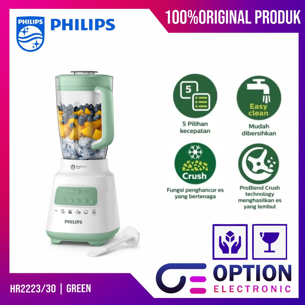 Jual PHILIPS HR2223 / HR-2223 GREEN BLENDER PLASTIK 2 LITER - GARANSI ...