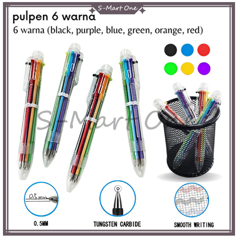 Jual 【Harga Murah】5pcs Pulpen 6 Warna Transparan /Pena Ballpont Pen Six ...