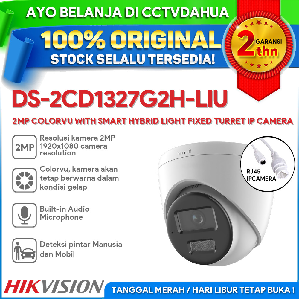 Jual HIKVISION DS-2CD1327G2H-LIU 2MP COLORVU HYBRID LIGHT TURRET IP CAMERA | Shopee Indonesia