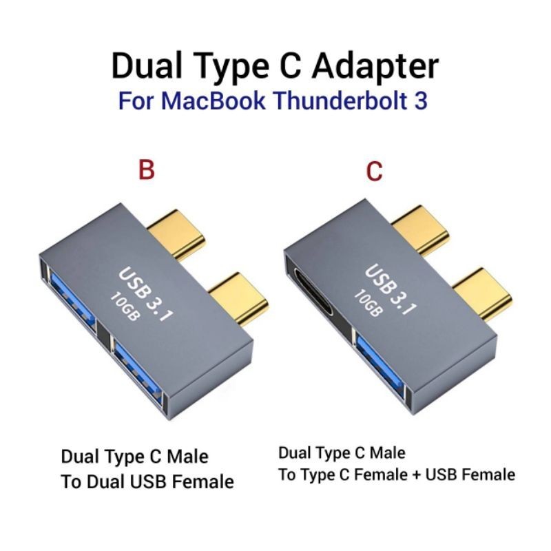 Jual Adapter Splitter Dual Type C Tipe C Hub MacBook Thunderbolt 3 ...