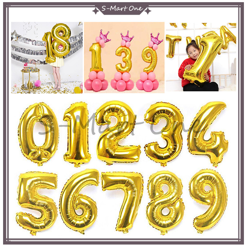 Jual Balon Angka Foil Gold Silver 16 inch/Balon Foil Angka Rose Gold 16 ...