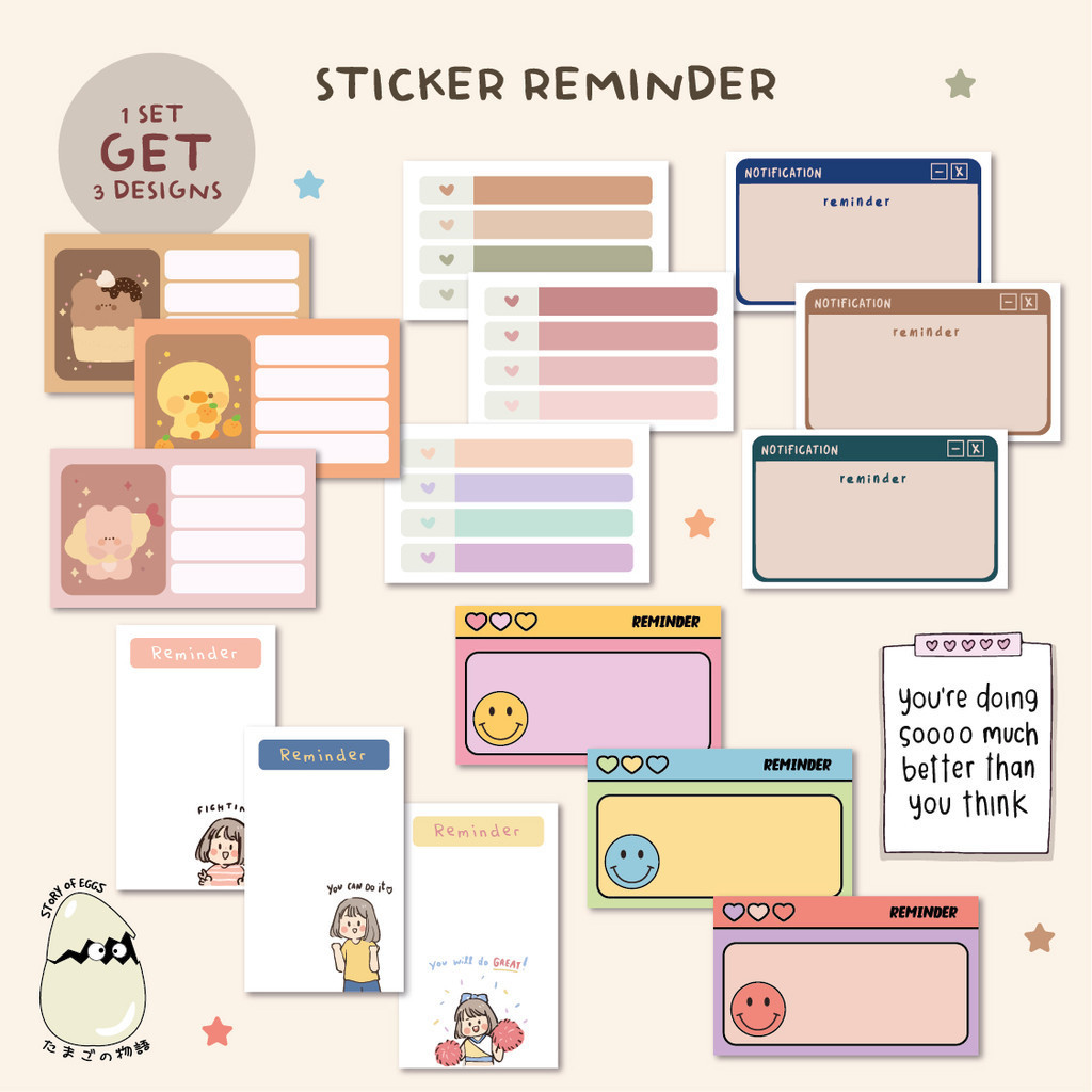 Jual Reminder Sticker Cute Aesthetic Design Character [ISI 15 PCS] l ...