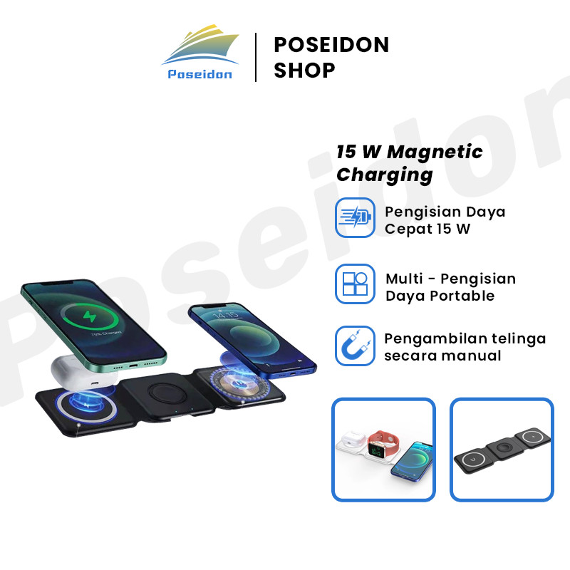 Jual Mag-safe 3 in 1 Foldable Magnetic Wireless Charging Watch 15W ...