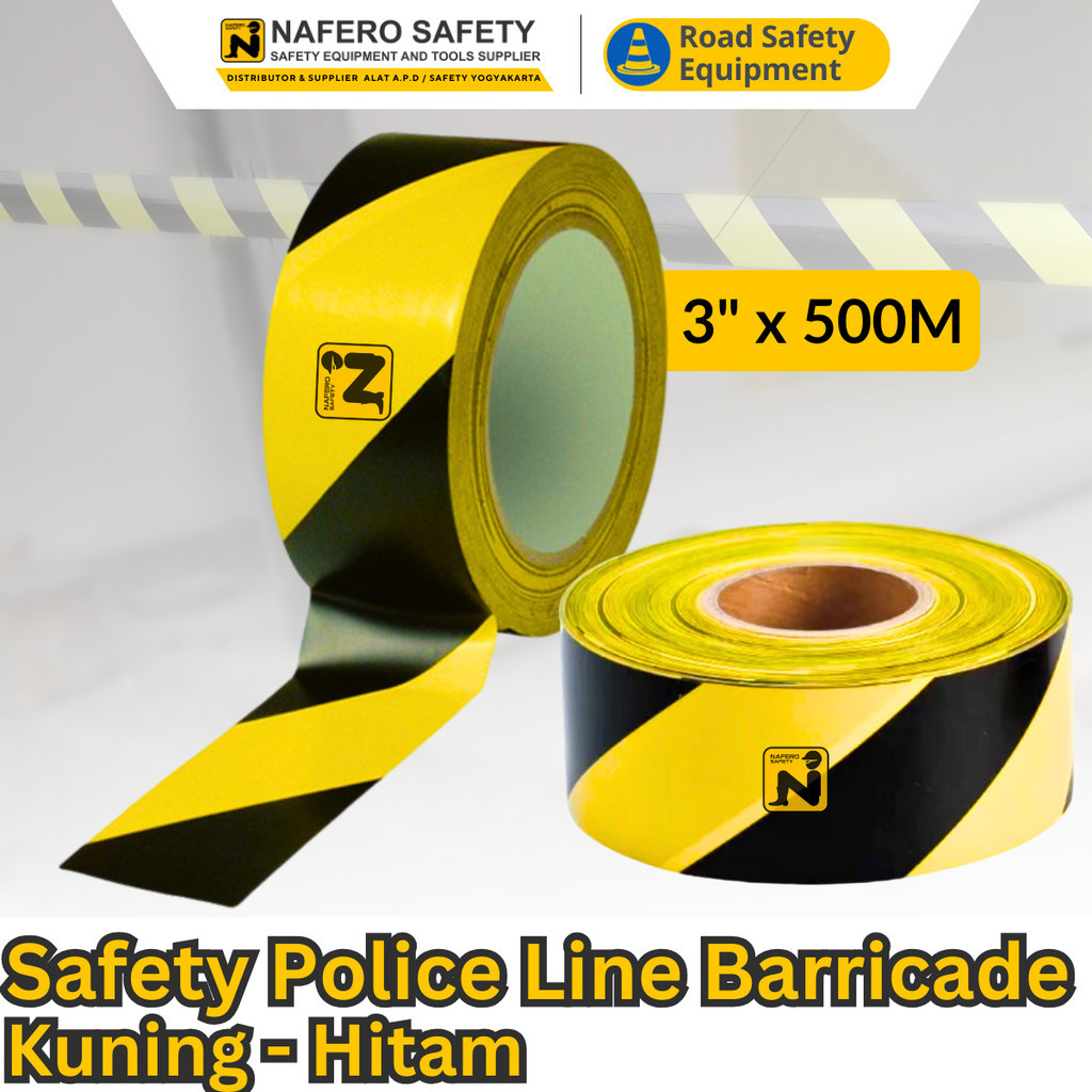 Jual POLICE LINE/PEMBATAS JALAN 3INC X 500MTR HITAM KUNING 1ROLL ...