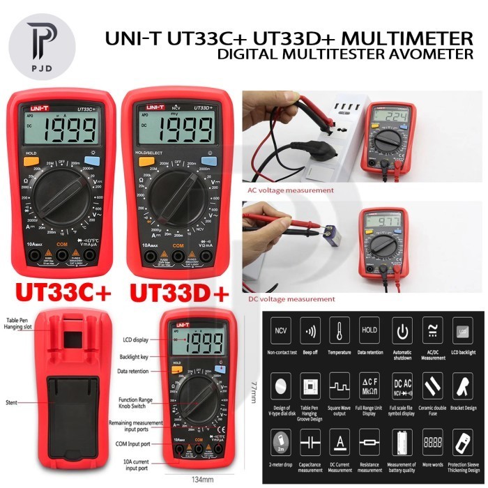 Jual UNI-T UT33C+ UT33D+ Digital Multimeter Avo Meter Multitester ...