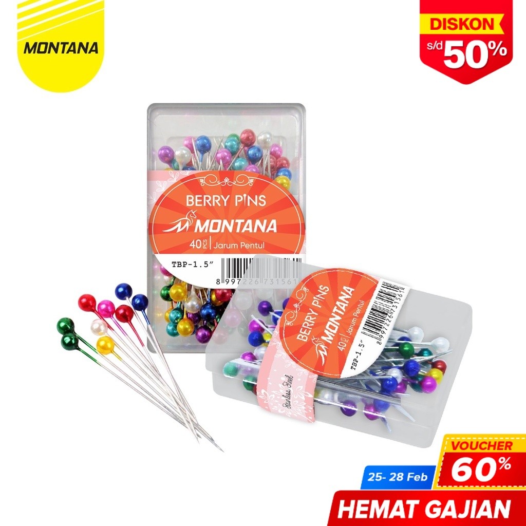 Jual MONTANA Berry Pins Jarum Pentul Anti Karat 1 Box 40 Pcs Straight ...