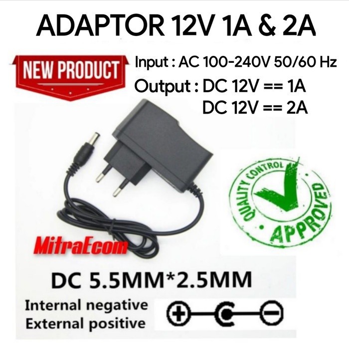 Jual Adaptor CCTV STB Power Supply AC ke DC 12V 1A dan 2A ( Led ...