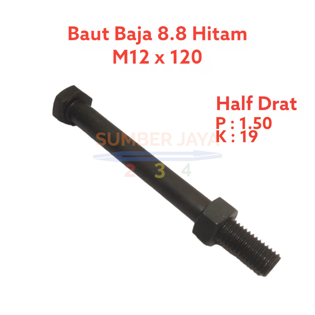 Jual M12X120 Baut Baja 8.8 Hitam / Baut Mur Baja 12 x 120 mm Drat Setengah | Shopee Indonesia