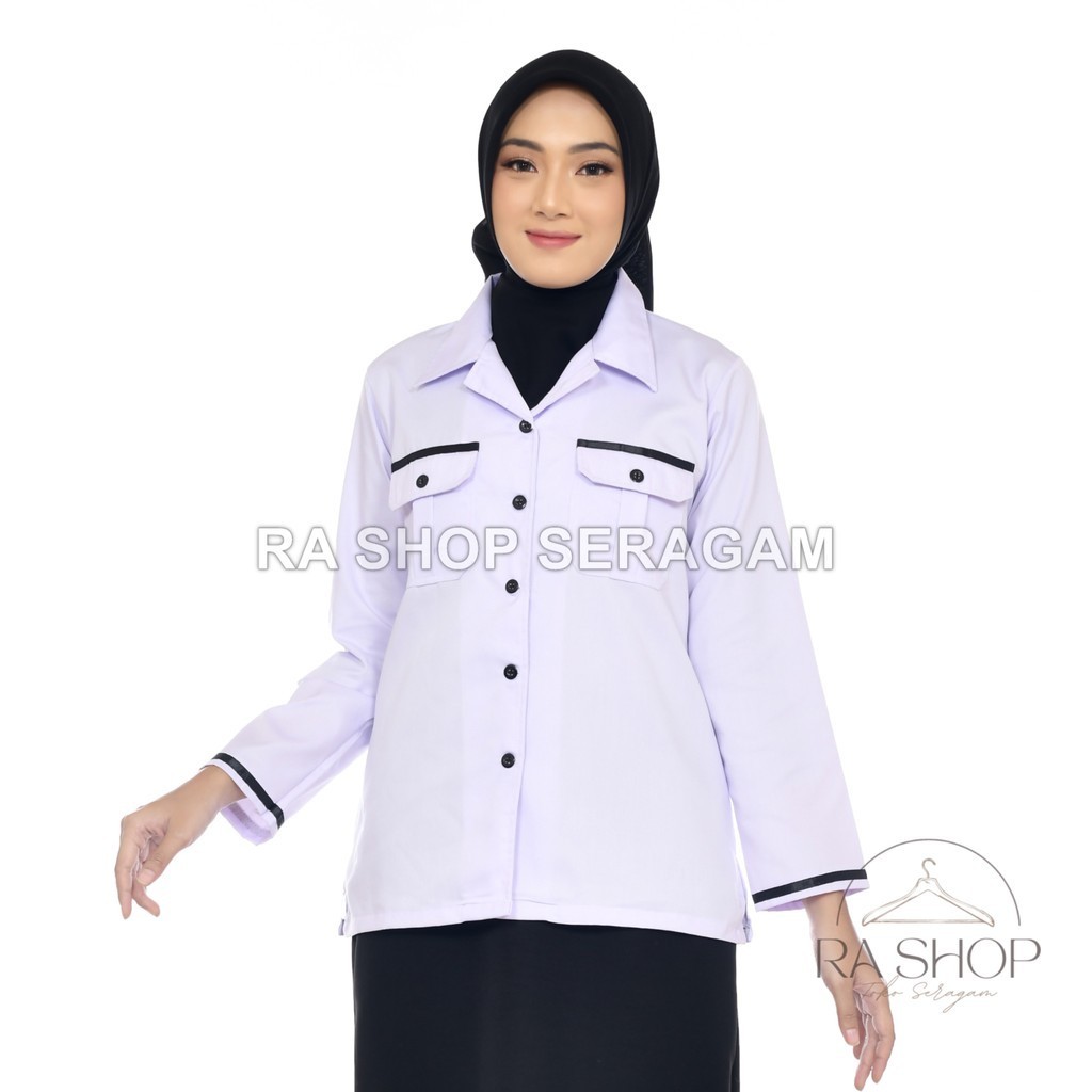 Jual Kemeja PDH Putih Tebal Wanita PNS - List Hitam Elegan- PDH Putih ...