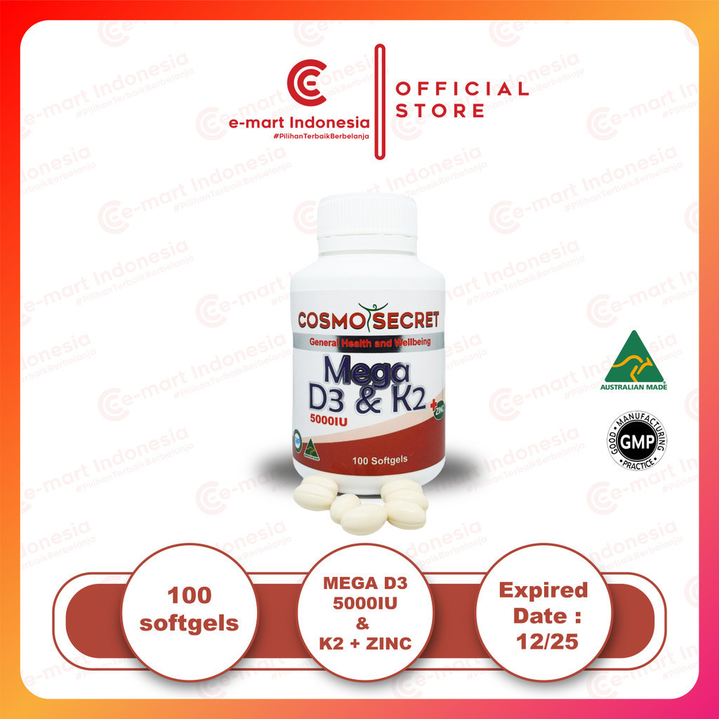 Jual Cosmo Secret Mega D3 5000IU & K2 + Zinc 100 Softgels ORIGINAL ...