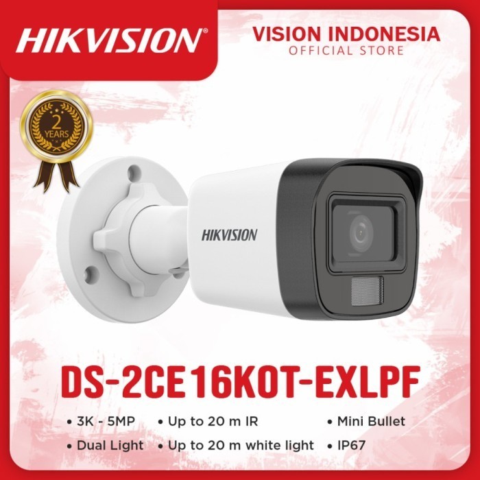 Jual HIKVISION CCTV DS-2CE16K0T-EXLPF TURBO HD 5MP Dual Light Fixed Bullet Cam | Shopee Indonesia