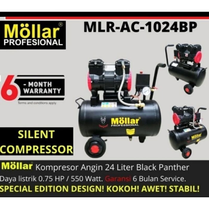 Jual Black Panther HD Mollar AC1024 Mesin Kompresor 3/4HP 24L Oilless Silent | Shopee Indonesia
