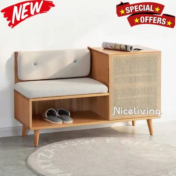Jual Rak sepatu serbaguna kayu jati kombinasi rotan bench dudukan busa ...
